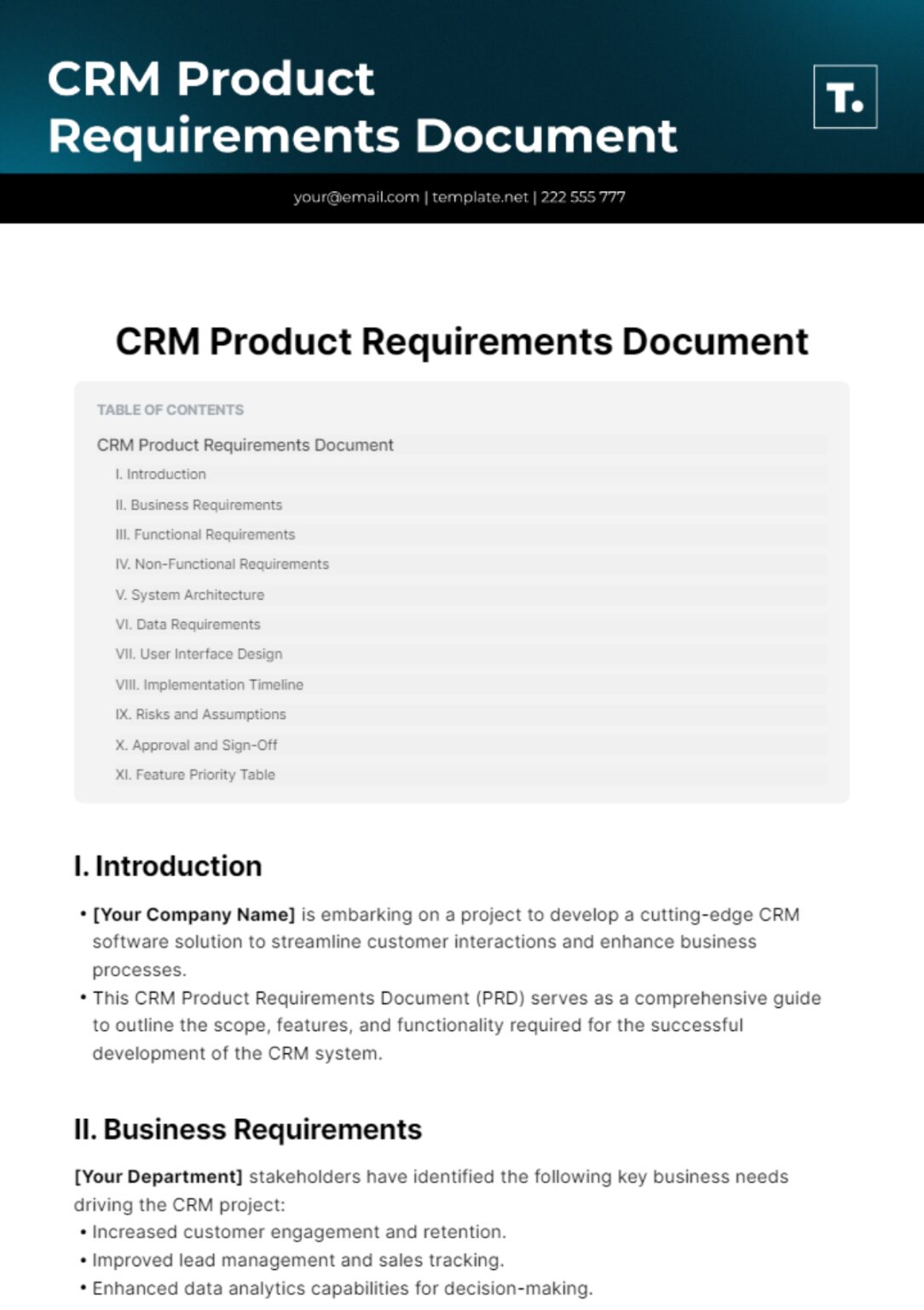 CRM Functional Requirements Template