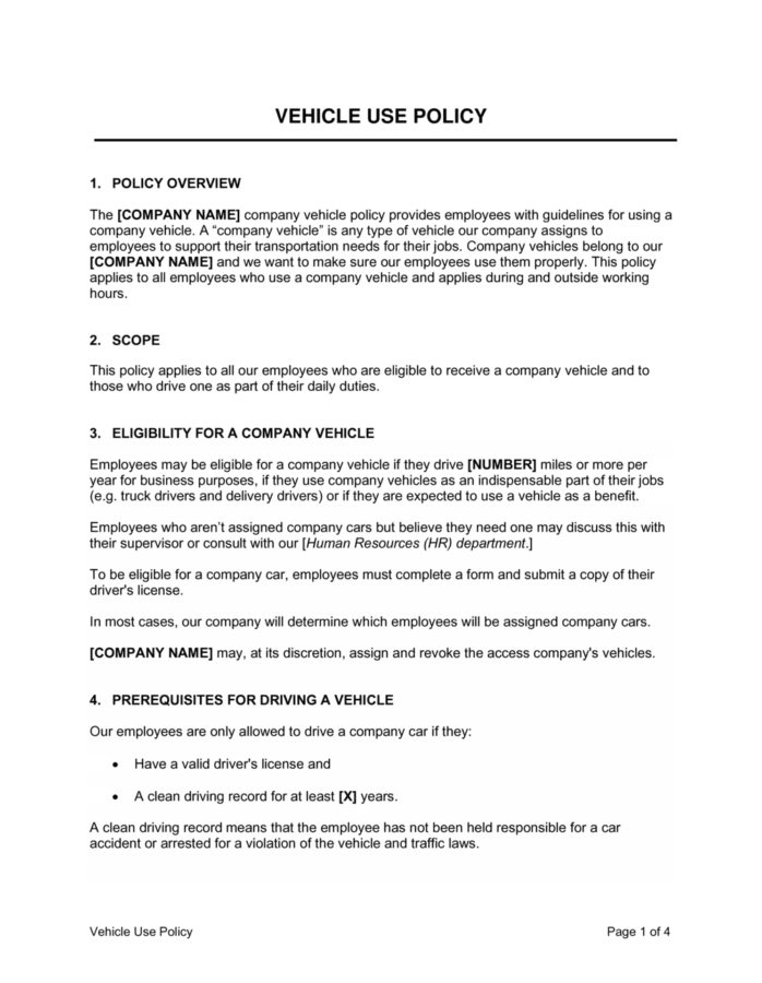 Free Company Vehicle Policy Template