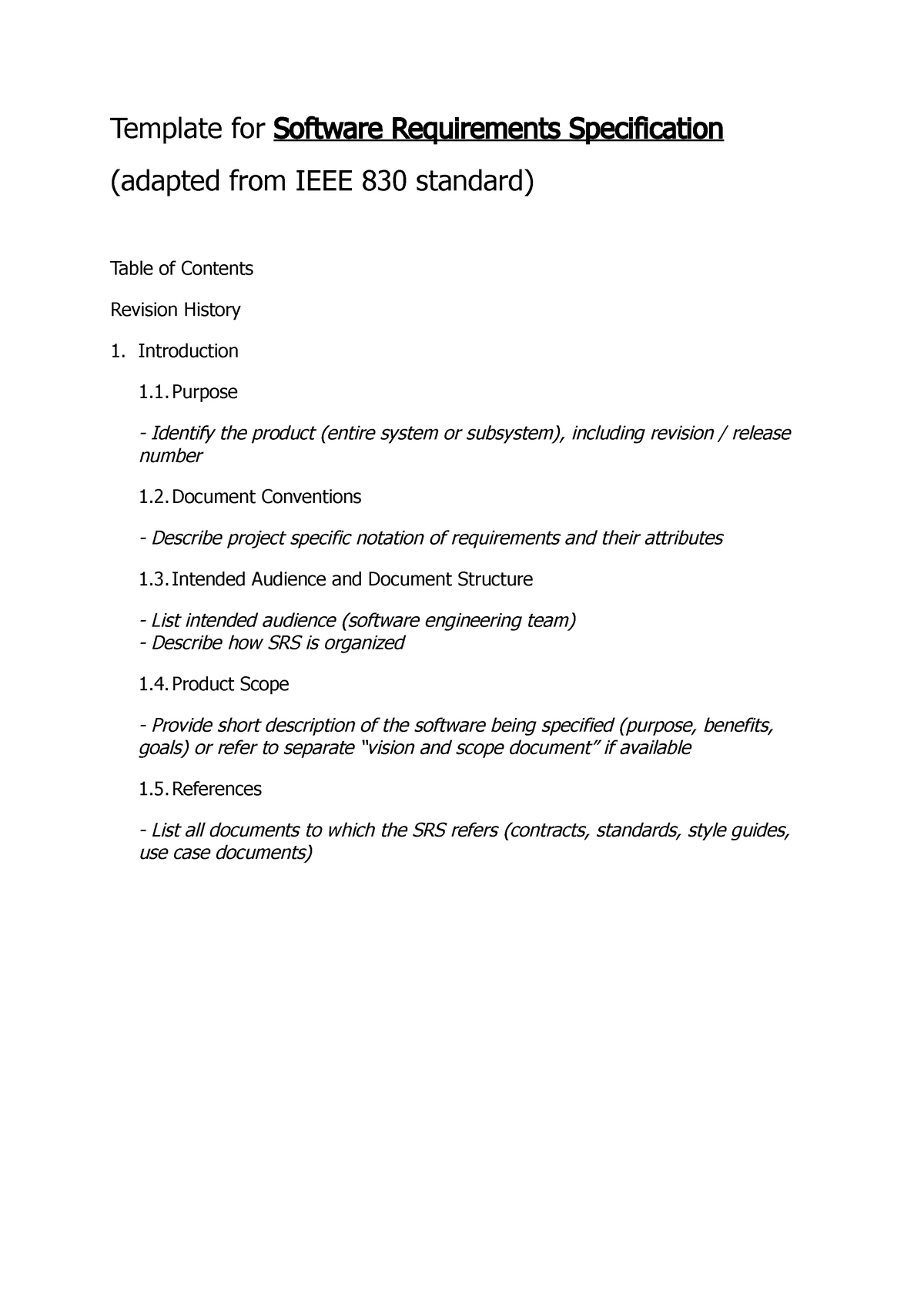 IEEE Software Requirements Specification Template