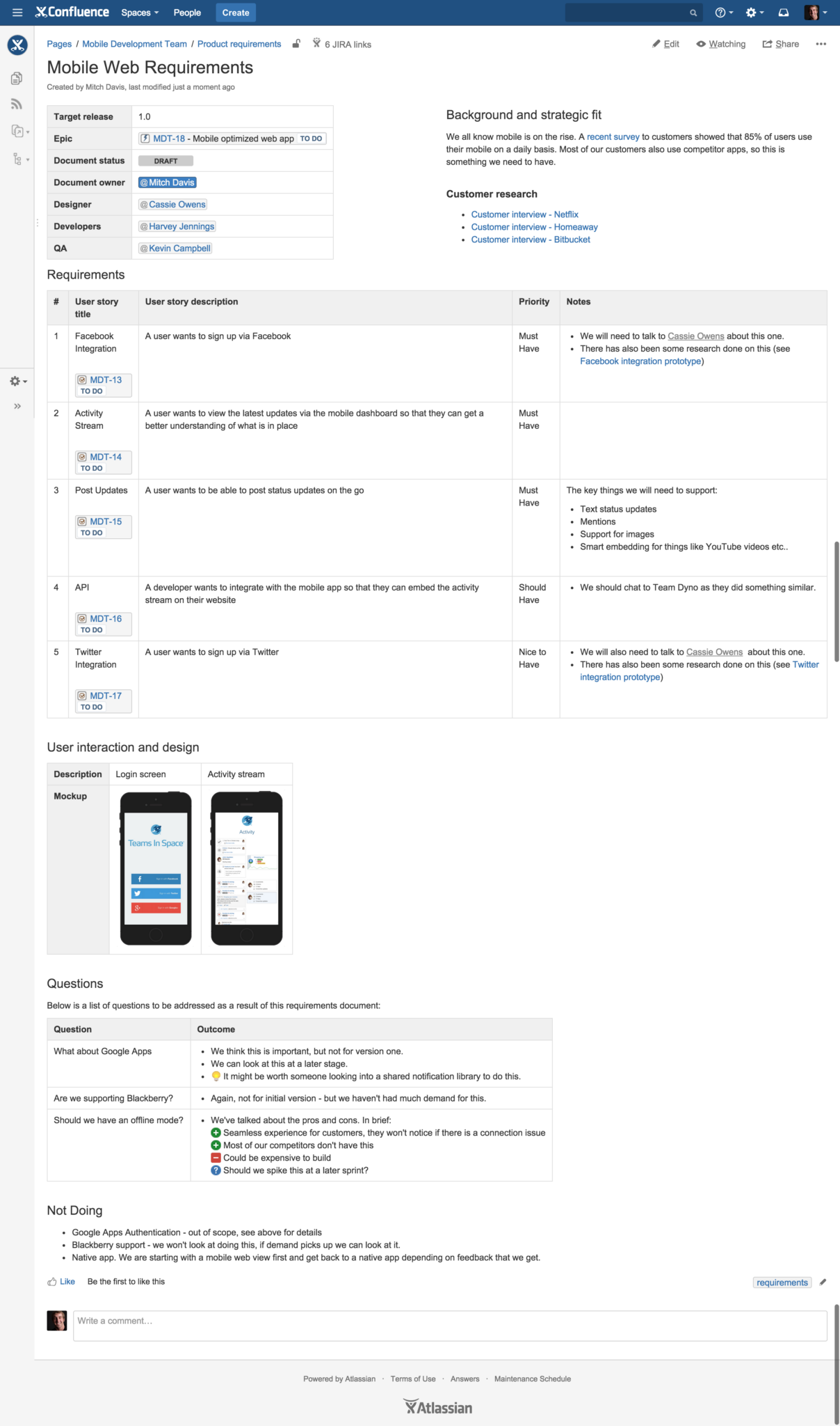 Use Case Requirement Document in JIRA Template Name