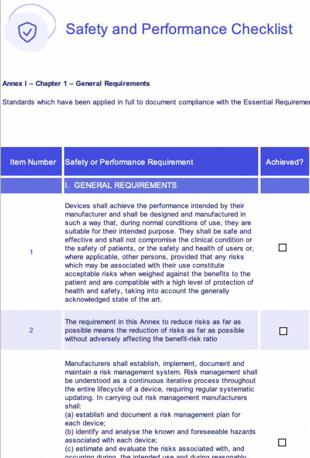 MDR Essential Requirements Checklist Template