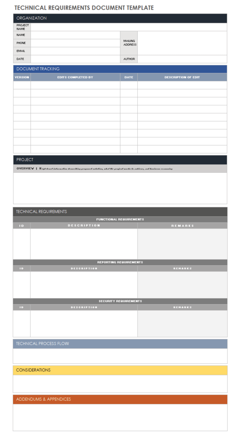 Standard Requirements Template Project Management