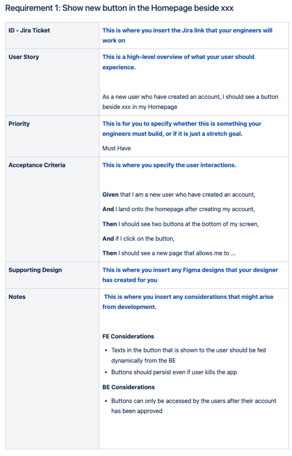 UX Requirements Gathering Template