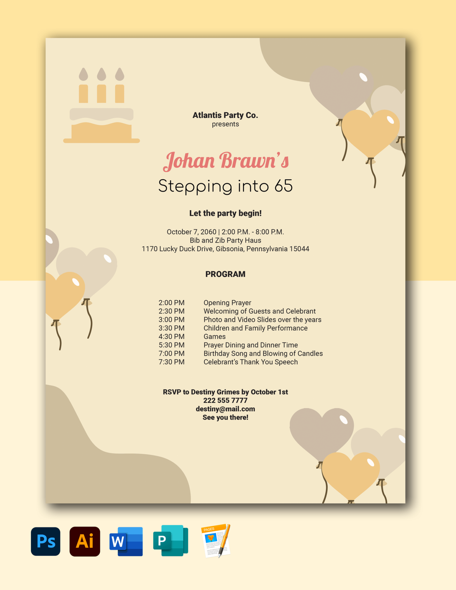70th Birthday Party Program Template