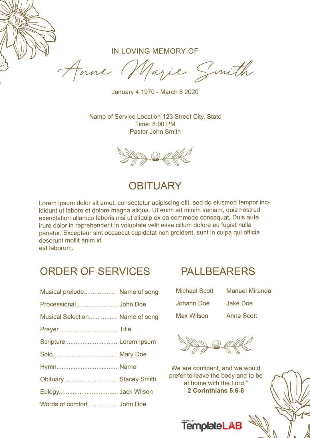Traditional Catholic Funeral Program Template