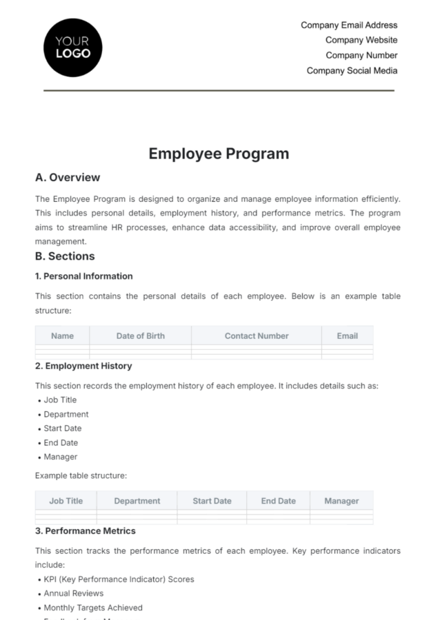 Employee Tool Purchase Program Template