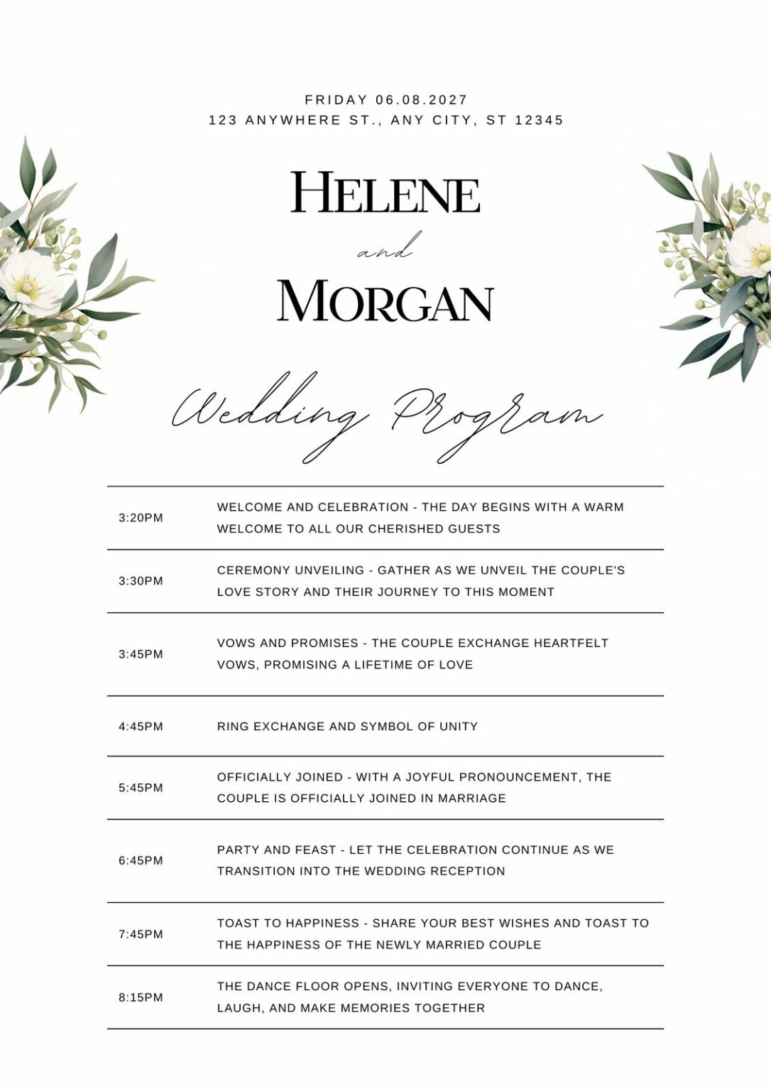 Church Wedding Ceremony Program Template