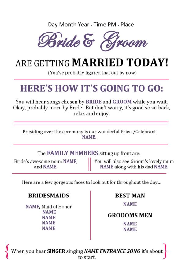 Half Fold Wedding Program Template