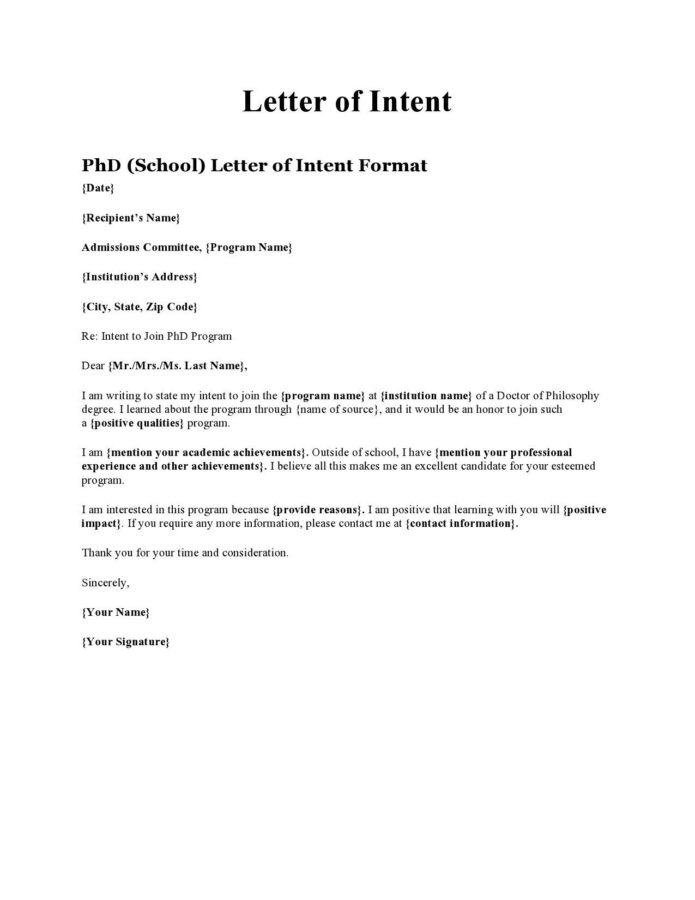 Letter of Intent for Masters Program Template