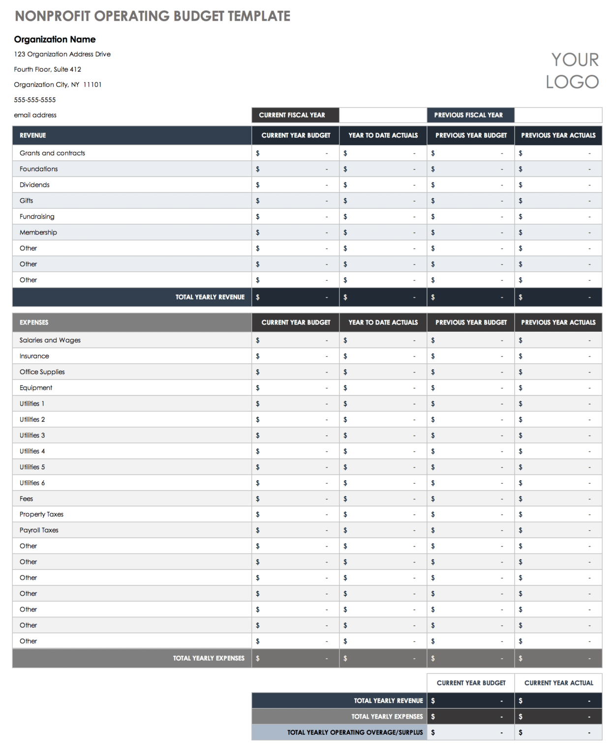 Non Profit Program Budget Template