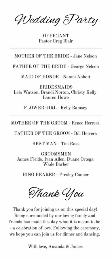 Tea Length Wedding Program Template