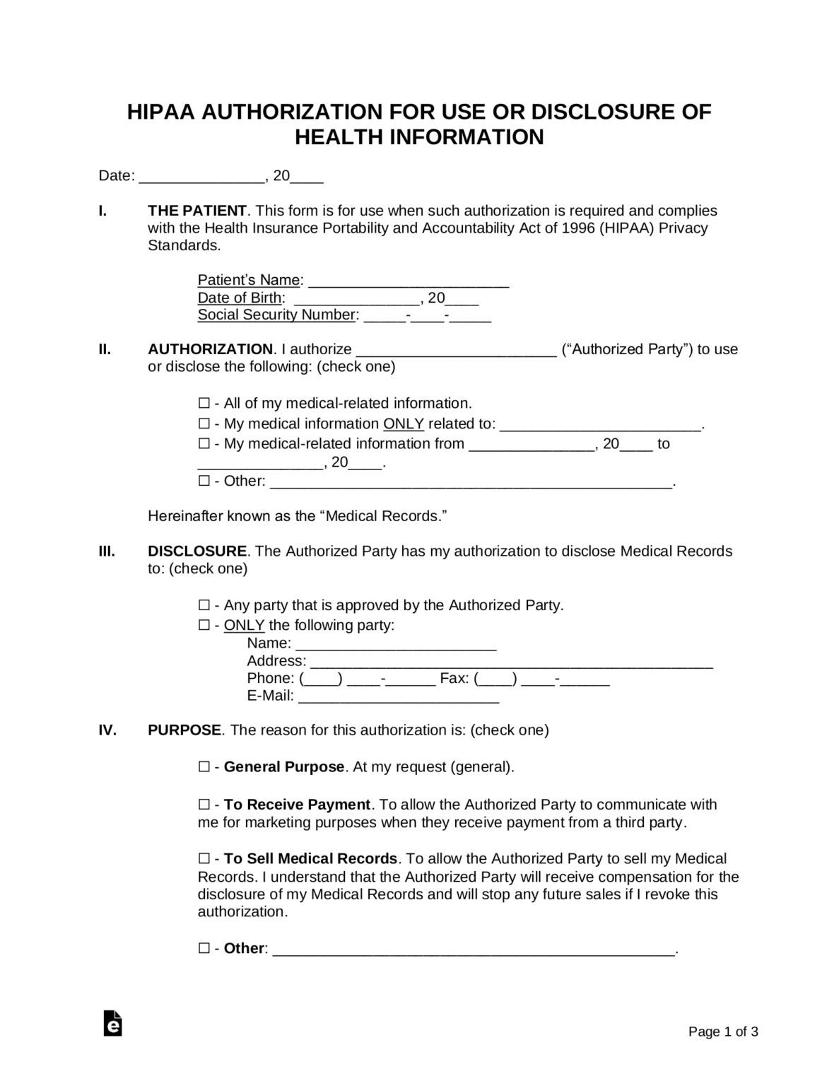 Authorization For The Release Of Protected Health Information Template