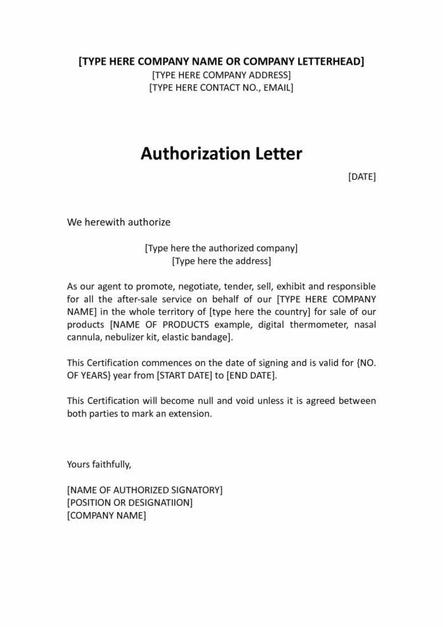 Letter Of Authorization For Utility Bill Template