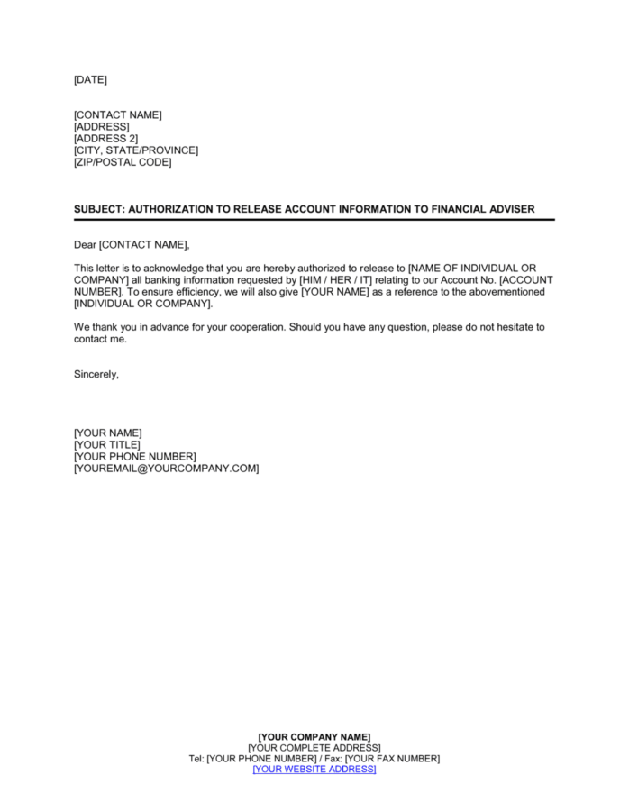 Authorization To Release Personal Information Template