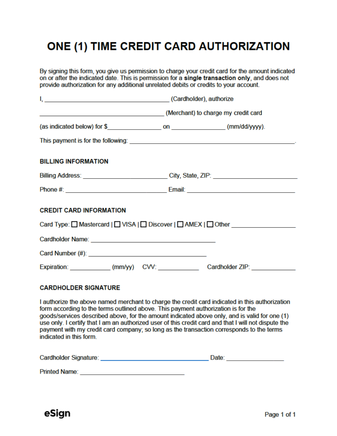 Payment Authorization Form Template
