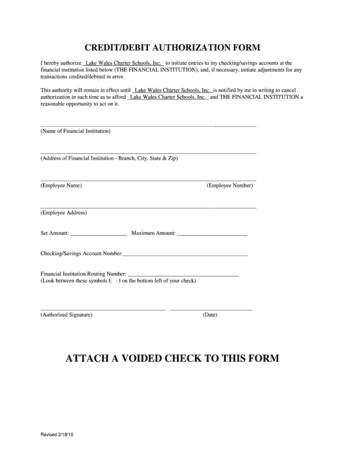 Printable Ach Authorization Form Template