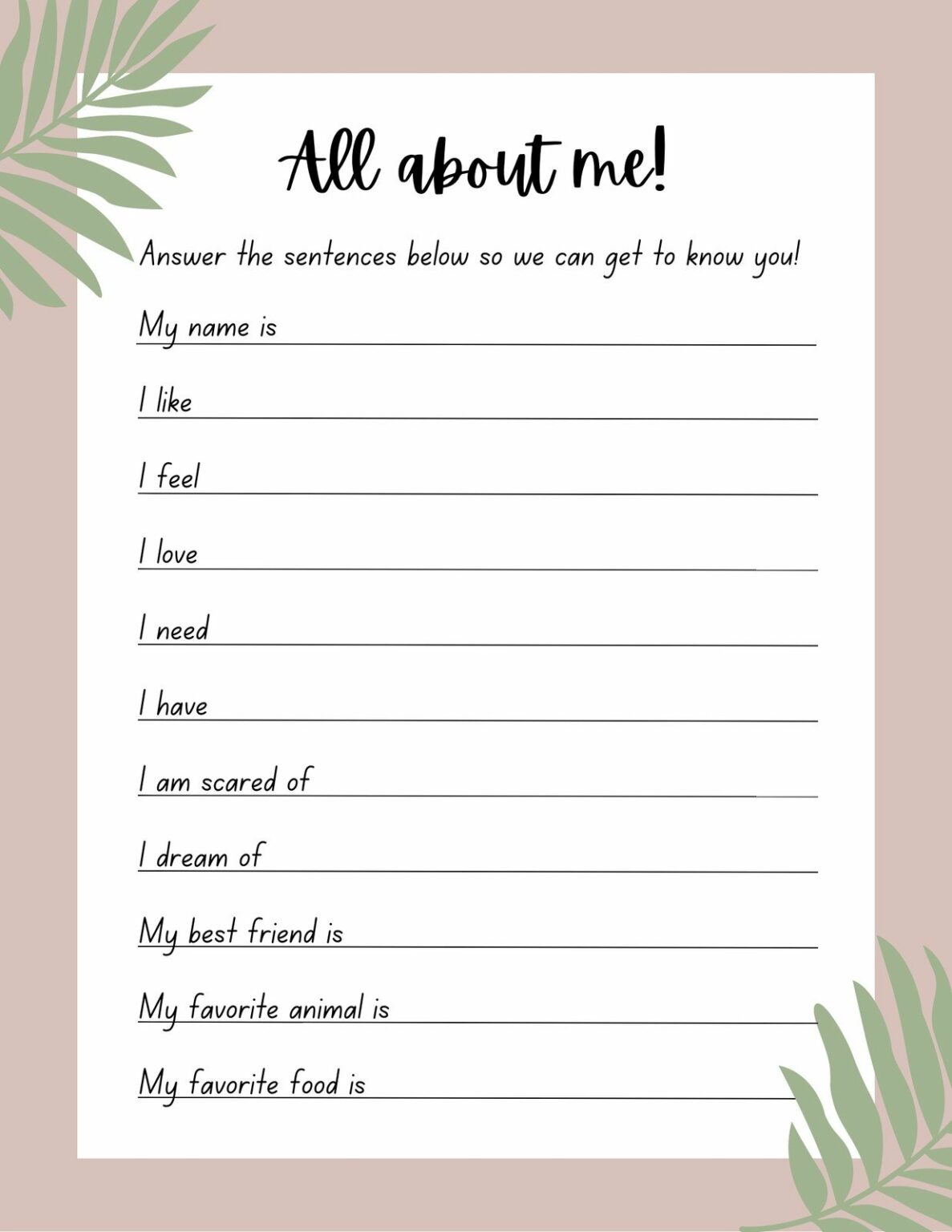 All About Me Survey Template