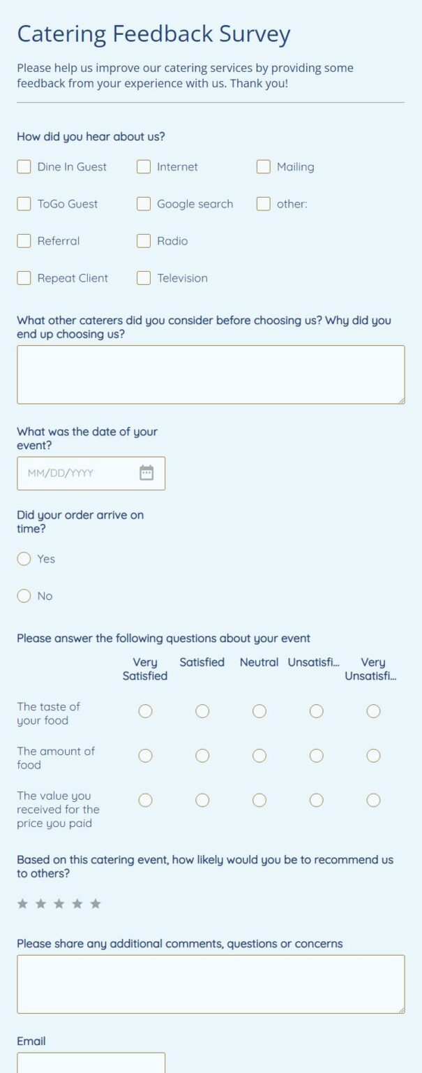 Catering Customer Satisfaction Survey Template