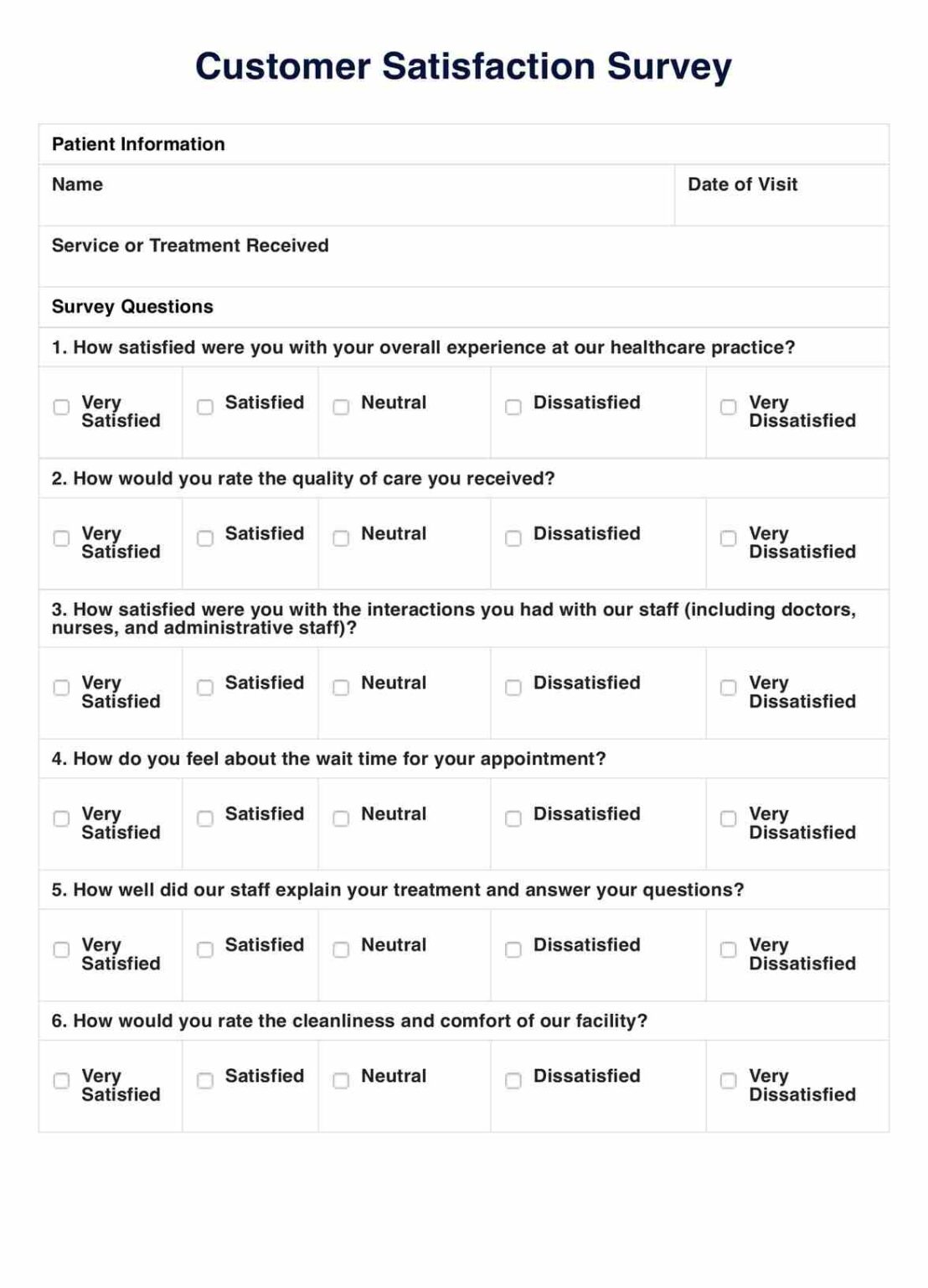 Custom Customer Satisfaction Survey Template