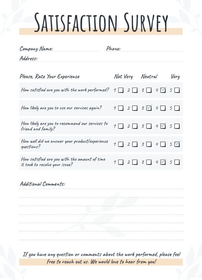 Food Service Satisfaction Survey Template