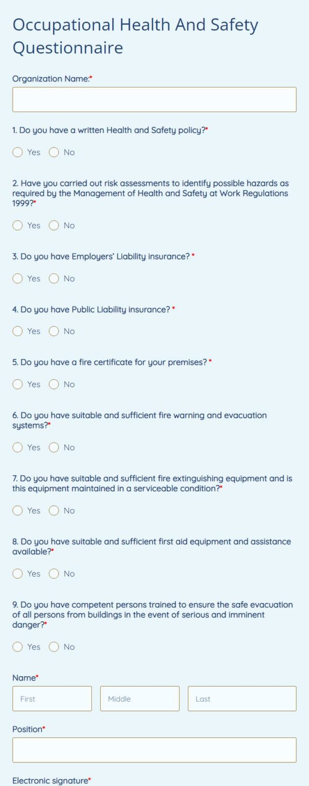Health And Safety Survey Template