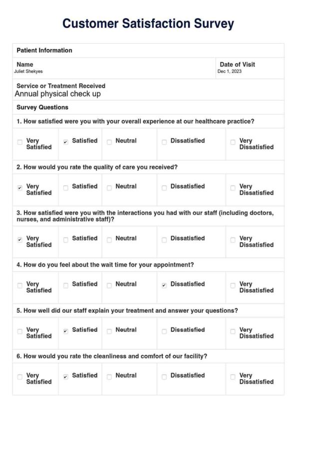 Physical Therapy Patient Satisfaction Survey Template