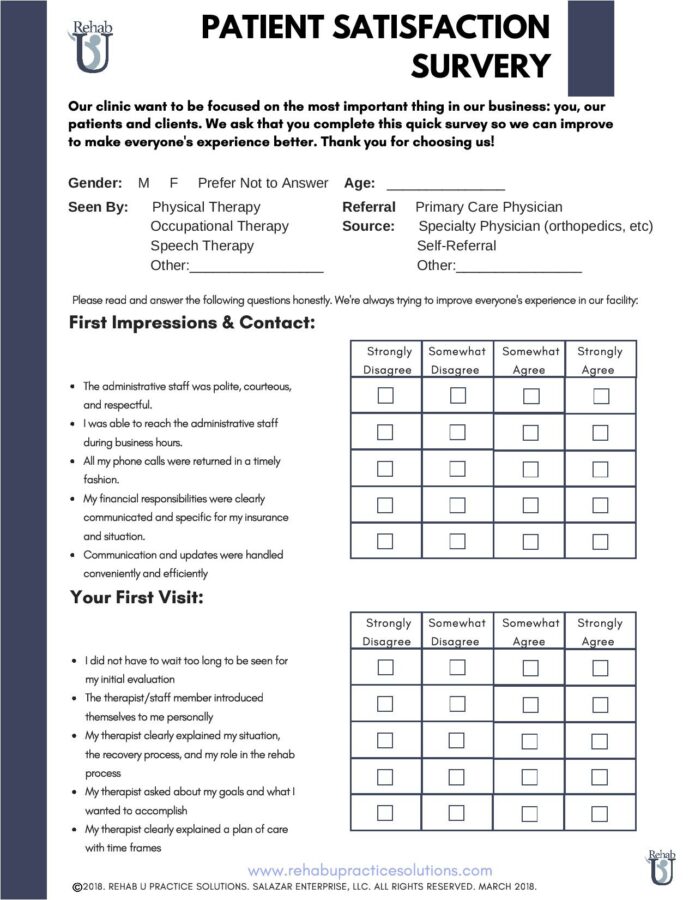 Patient Satisfaction Survey Physical Therapy Template
