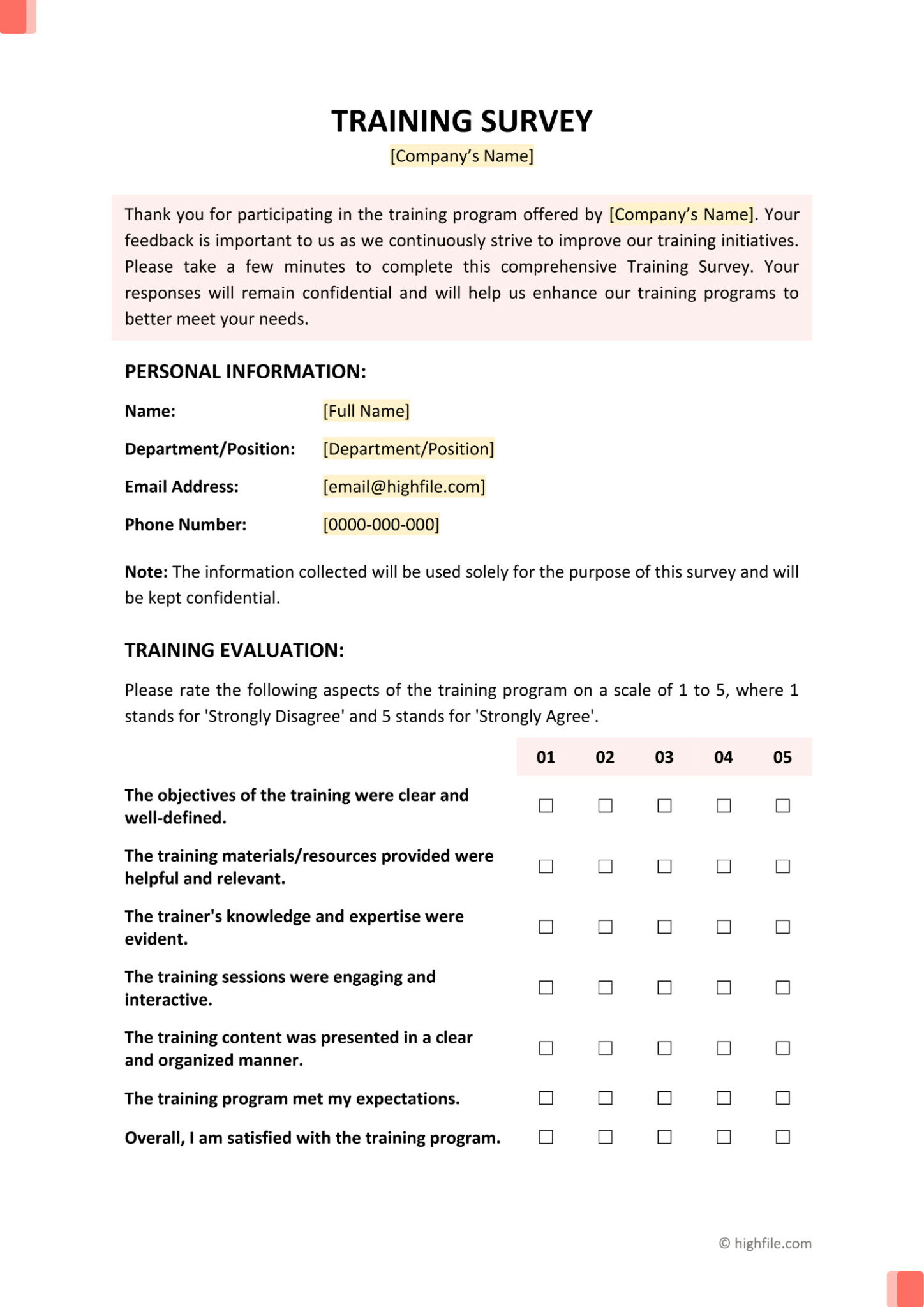 Post Training Survey Questions Template