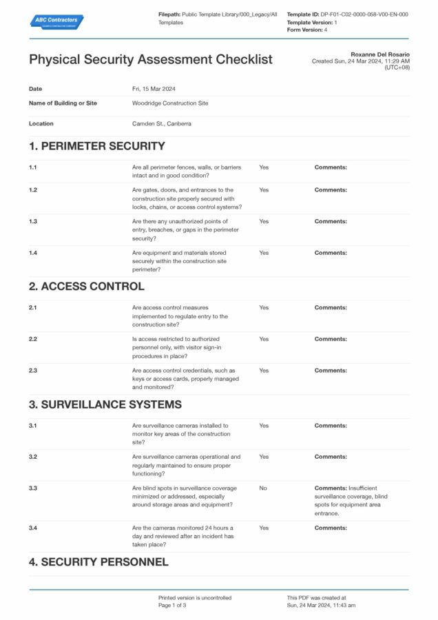 Window And Door Survey Template