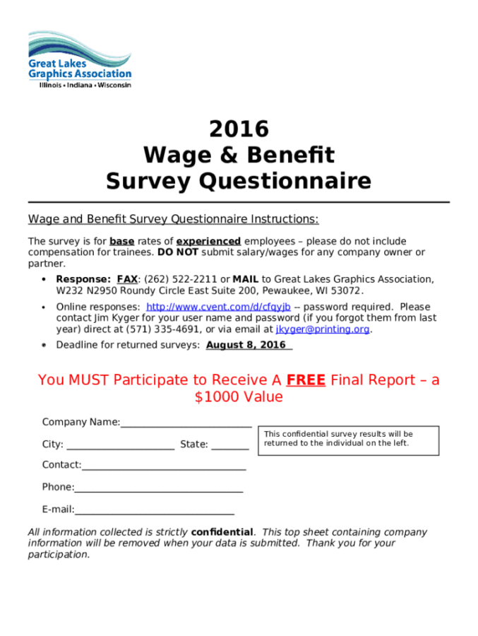 Wage And Benefit Survey Template
