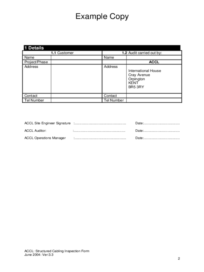 Structured Cabling Site Survey Template