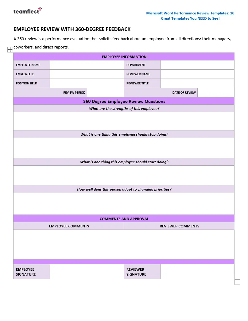 360 Degree Feedback Request Template