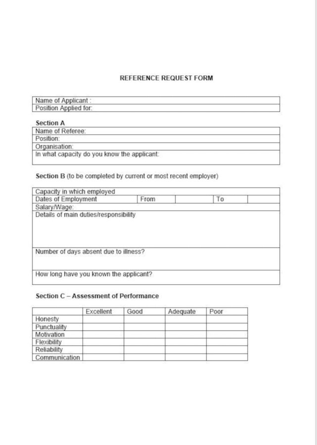 Reference Request Template For Employer
