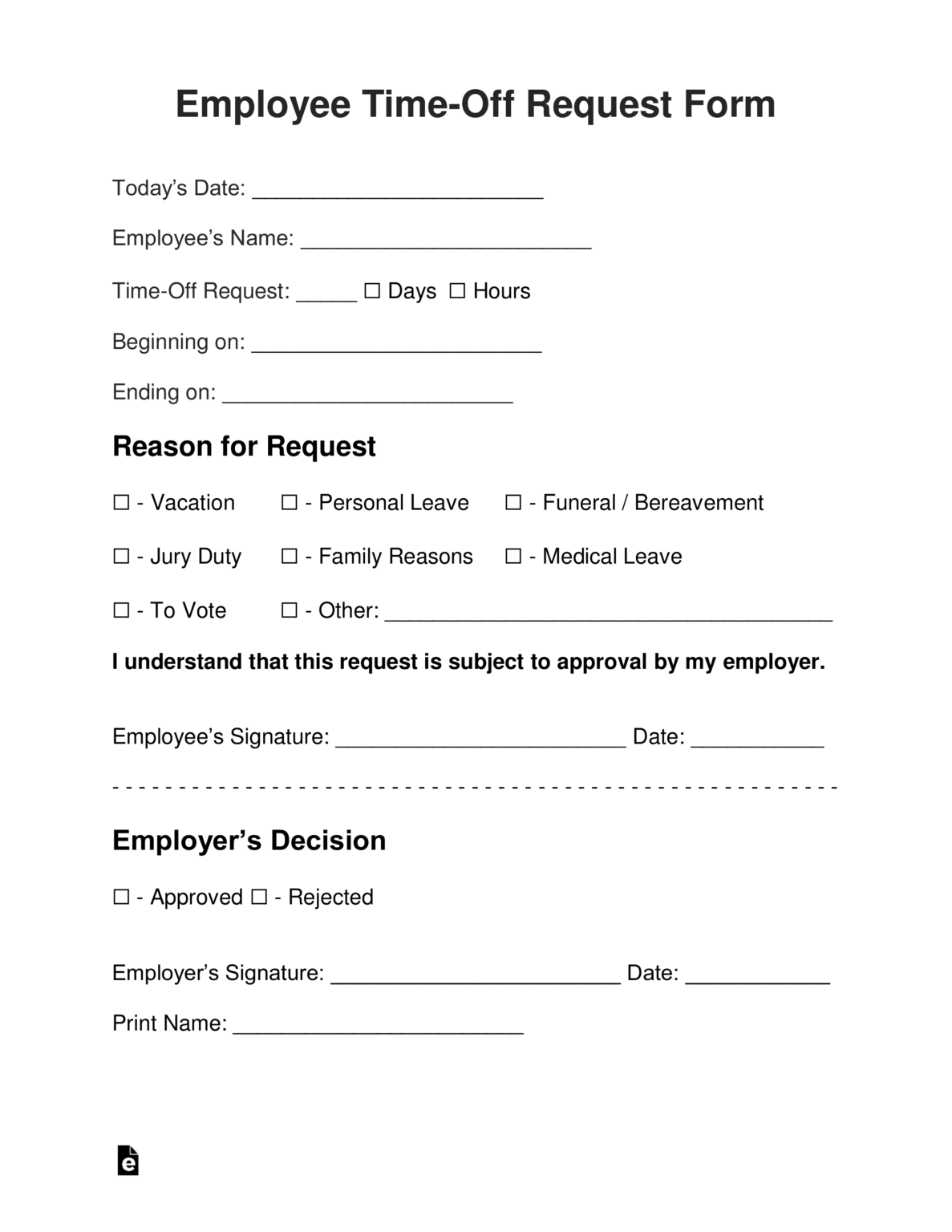 Printable Time Off Request Calendar Template