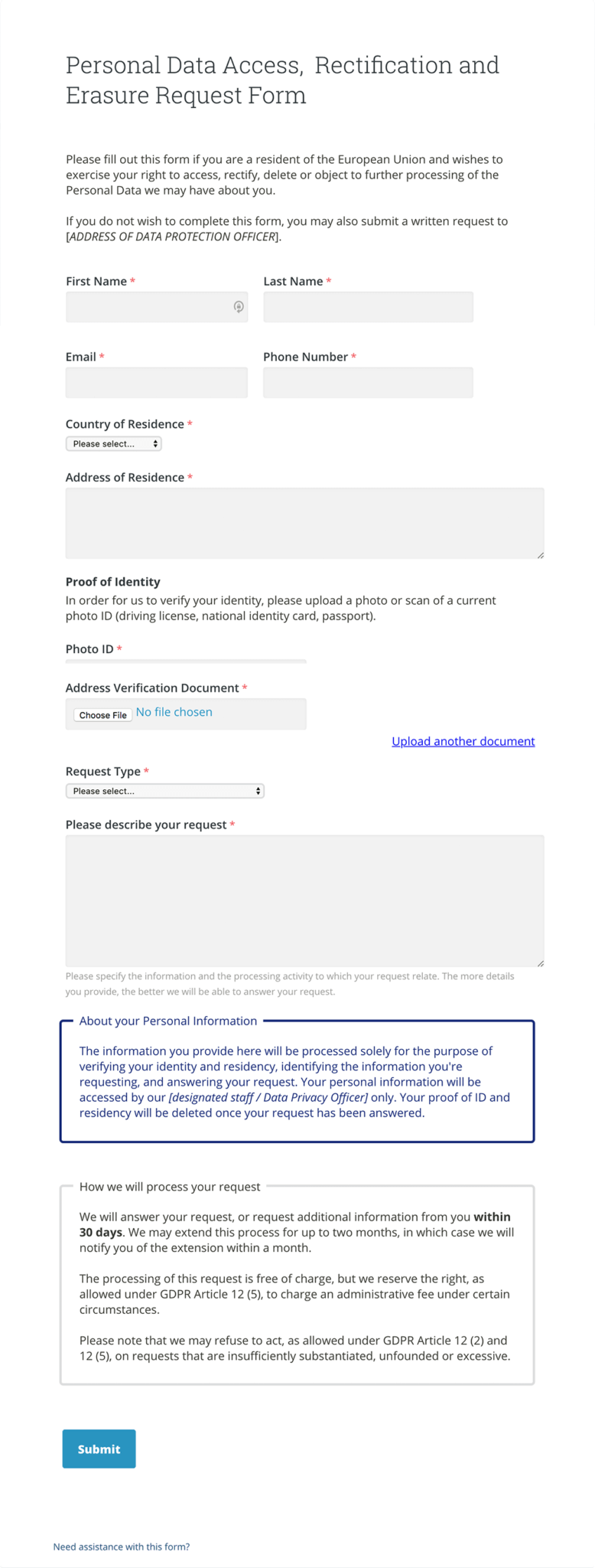 Gdpr Subject Access Request Template