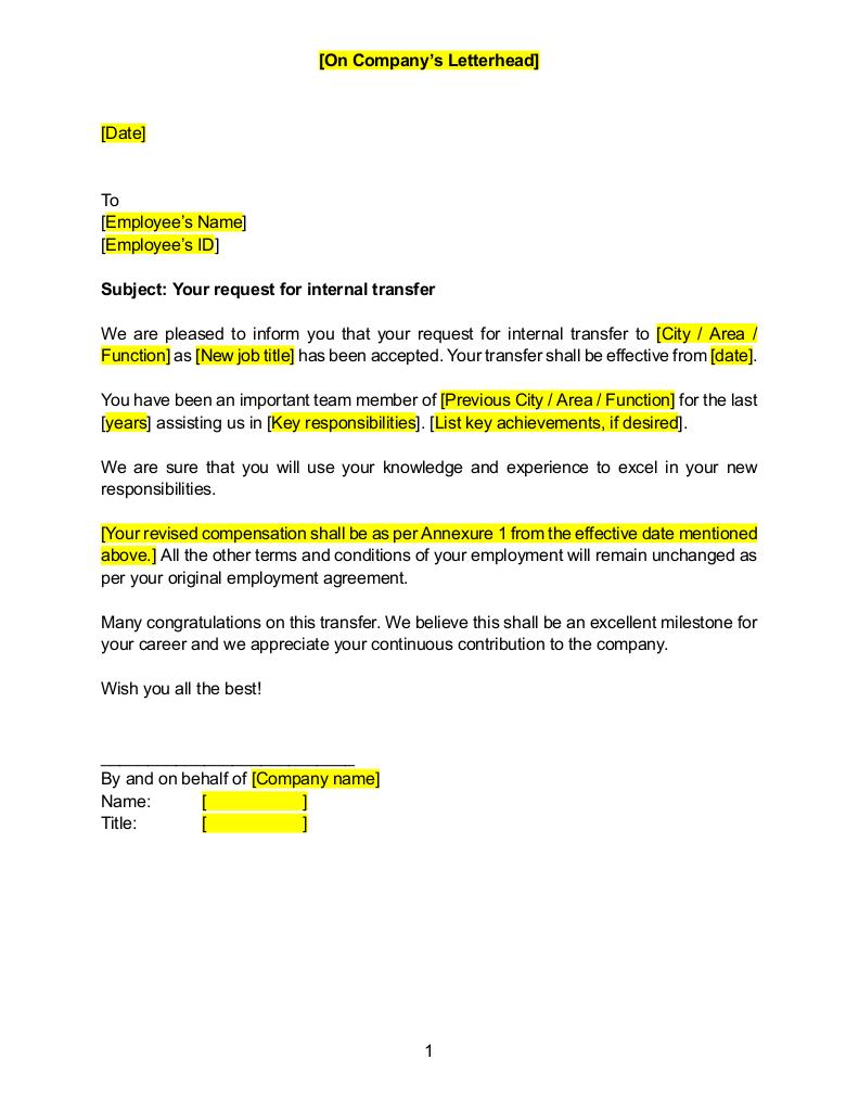 Job Transfer Request Template