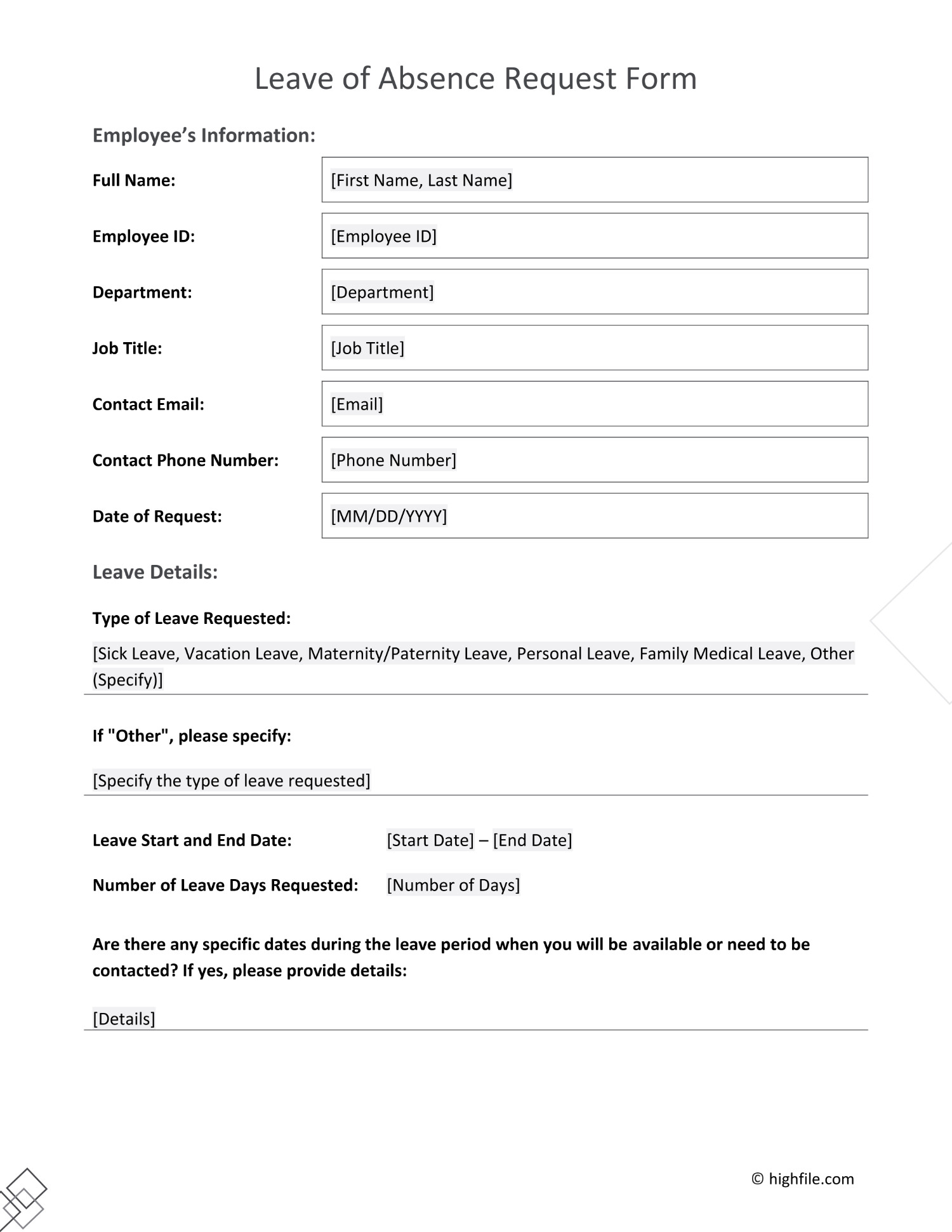 Leave Of Absence Request Template