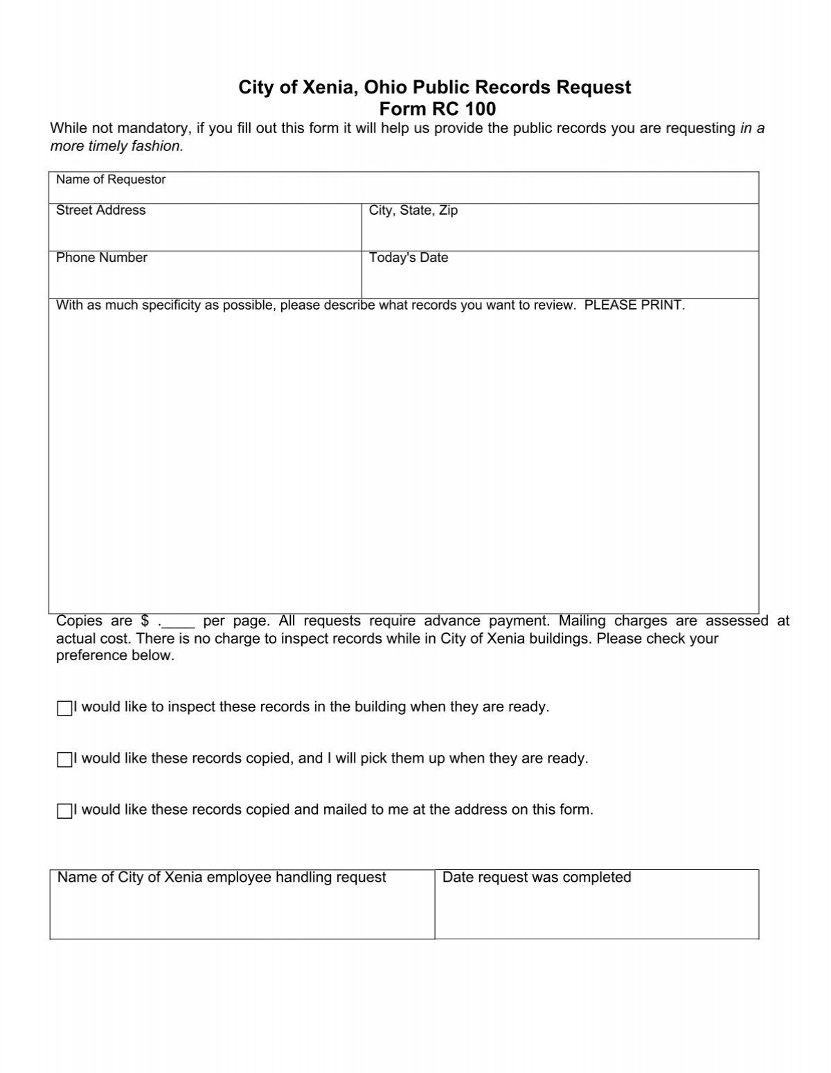 Ohio Public Records Request Template