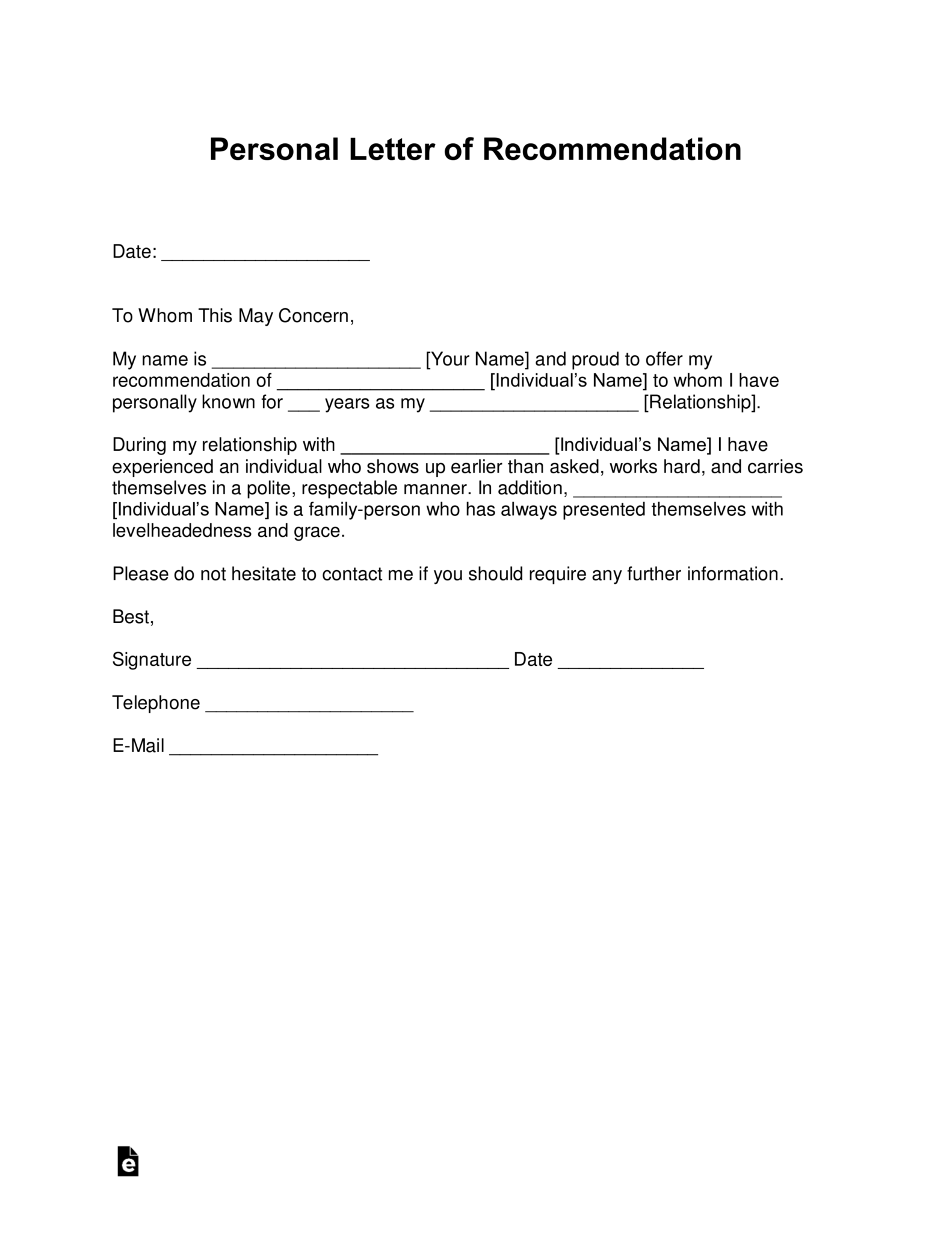 Reference Request Response Template
