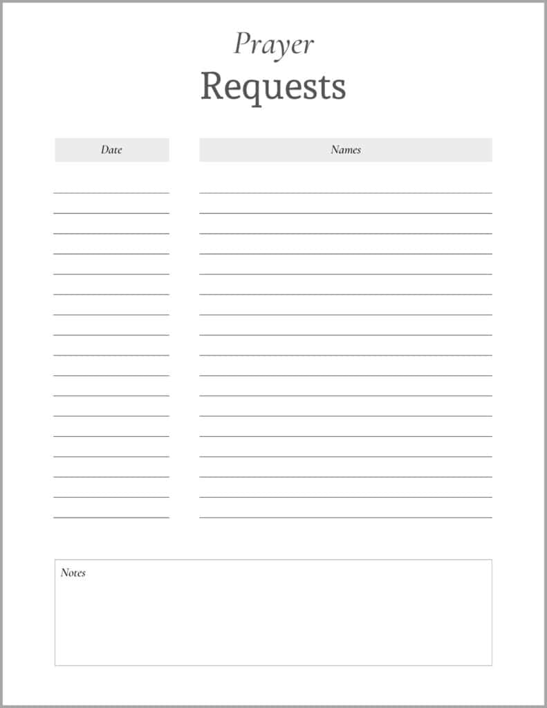 Prayer Request List Template