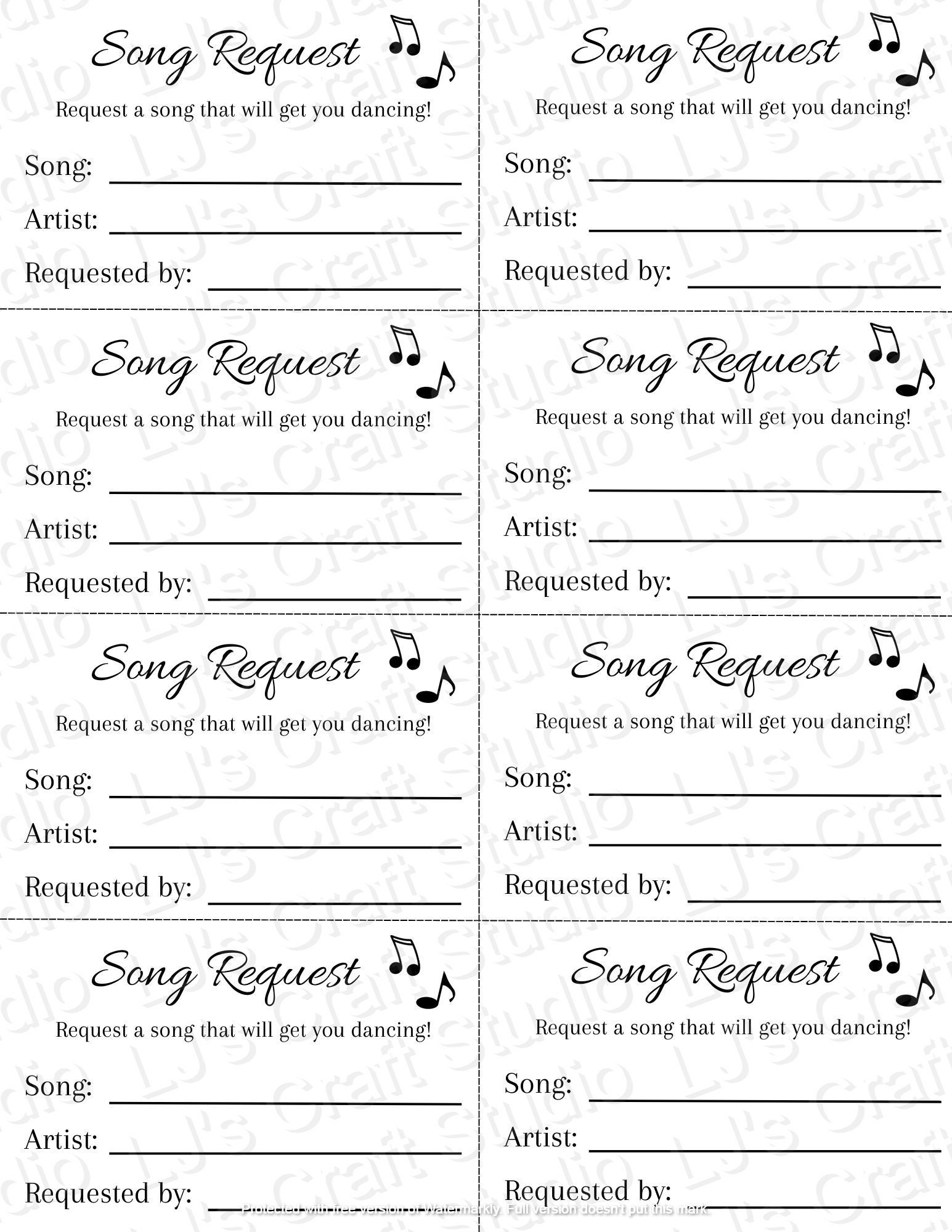 Printable Dj Song Request Template