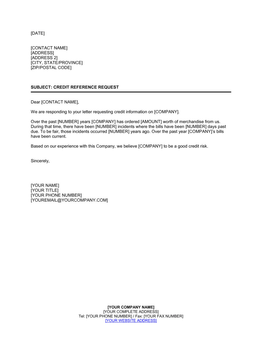 Reference Request Response Template
