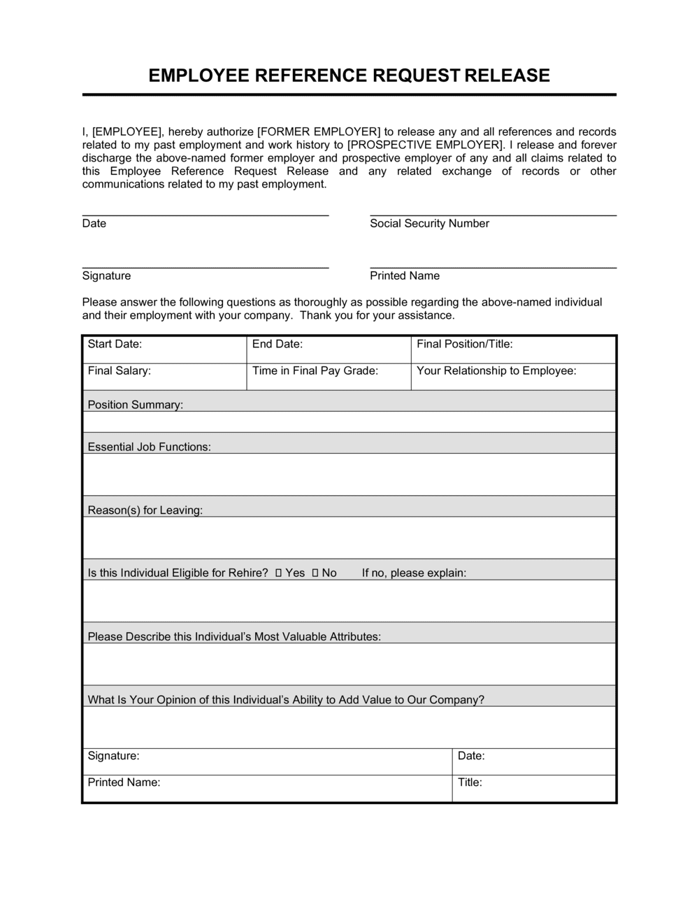 Reference Request Template For Employer