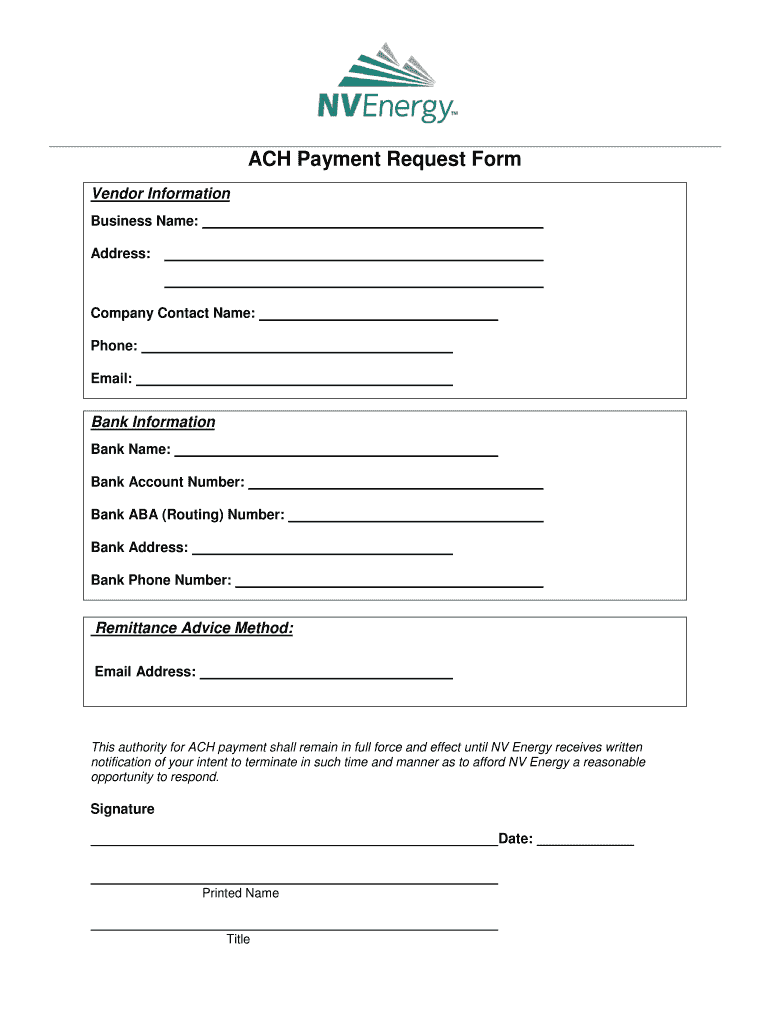 Request For Ach Information Template