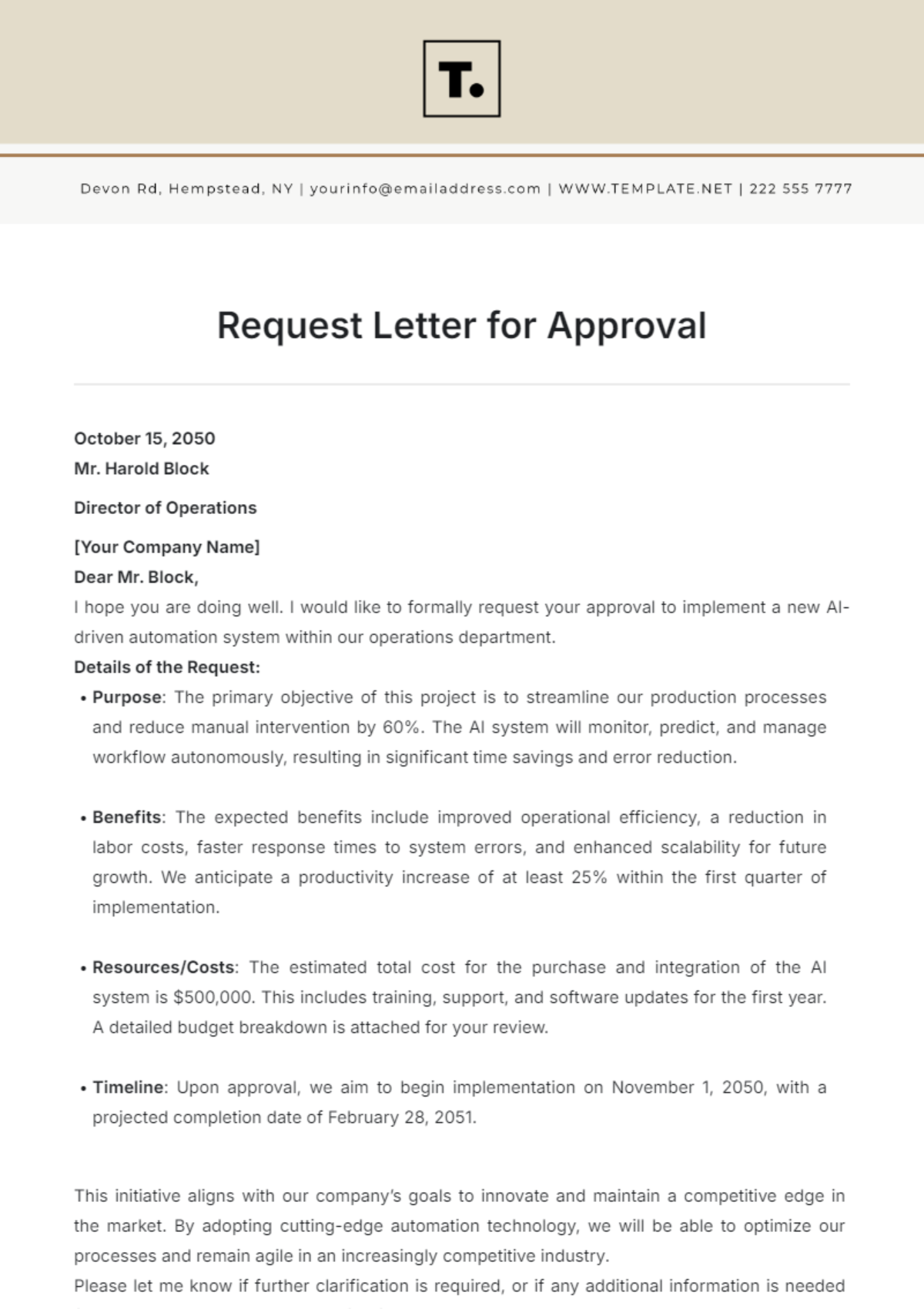 Request For Approval Template