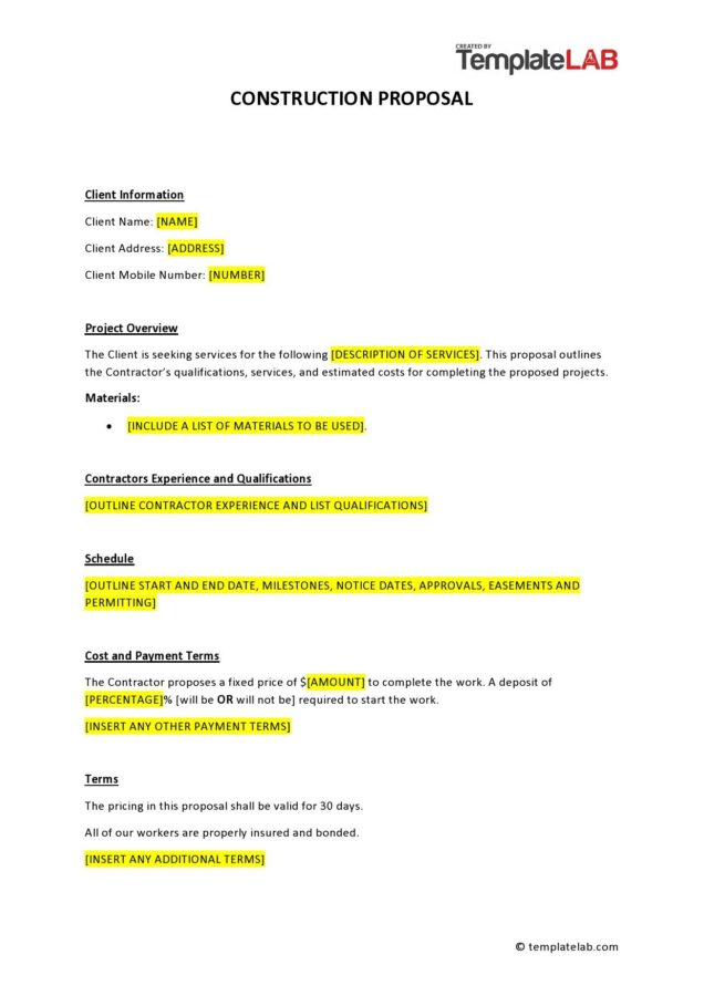 Construction Bid Request Template