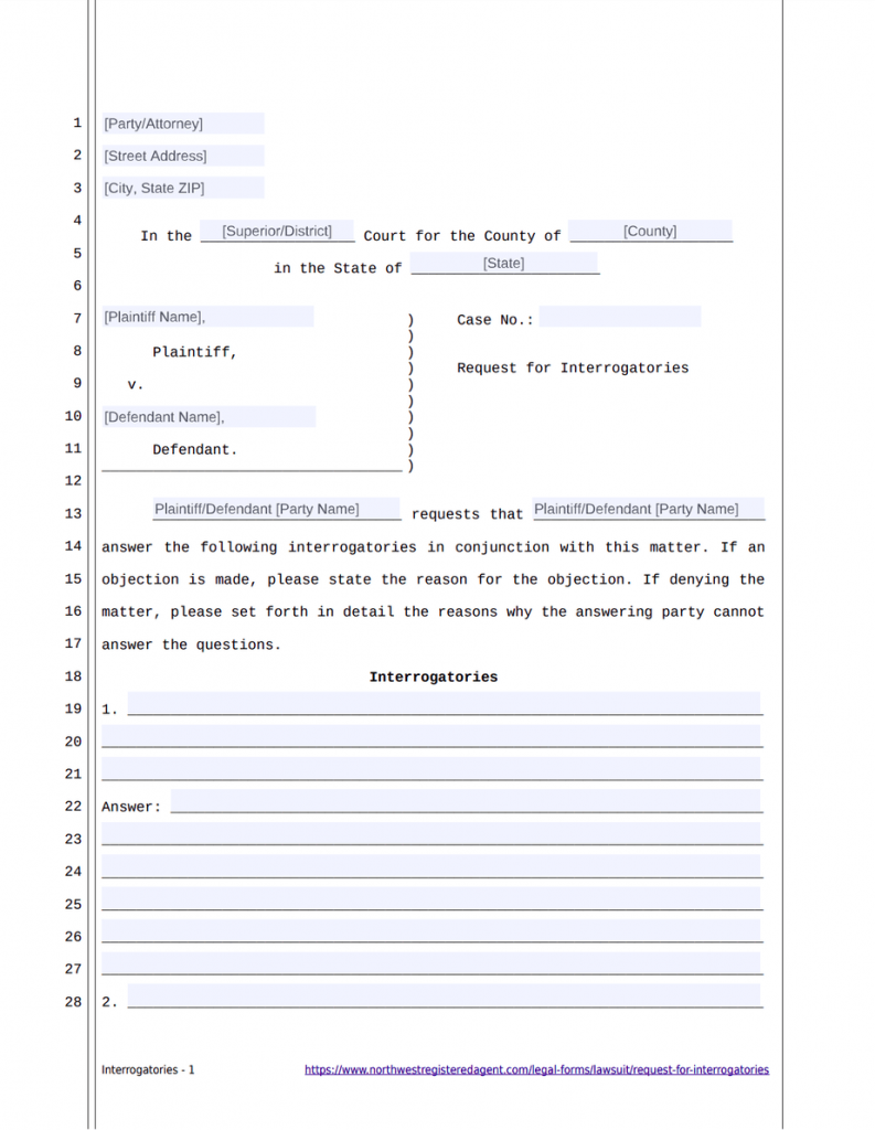 Request For Interrogatories Template