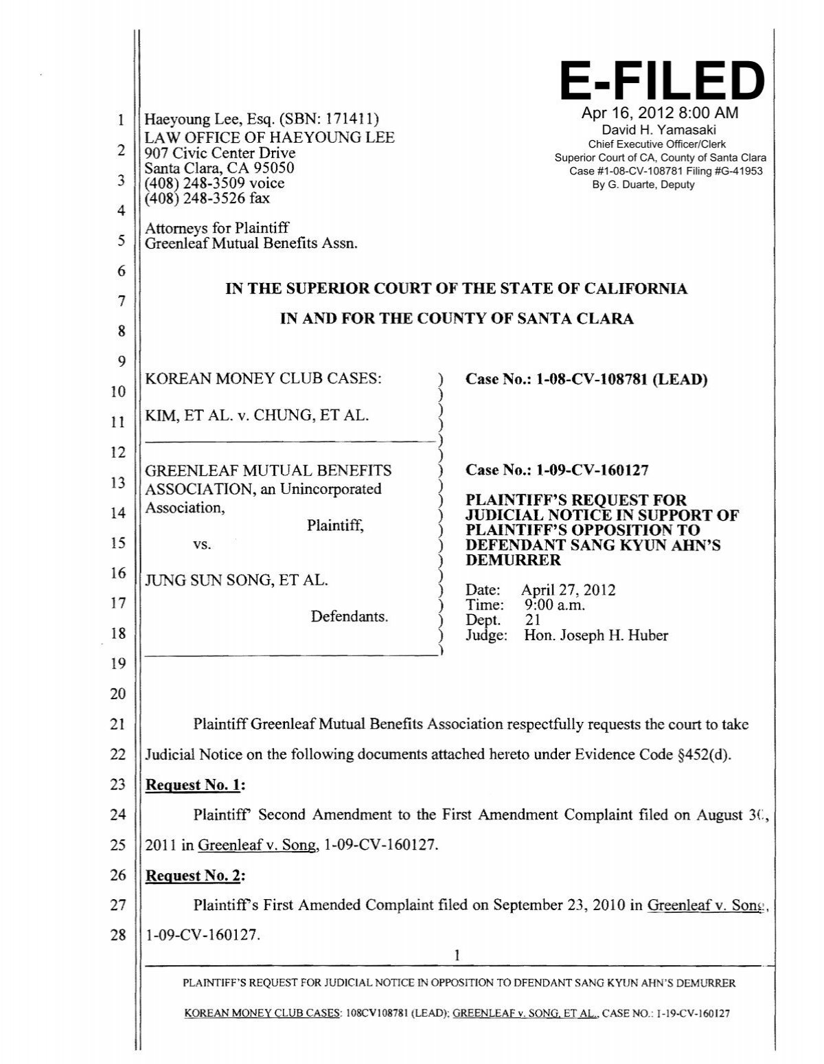 Request For Judicial Notice California Template