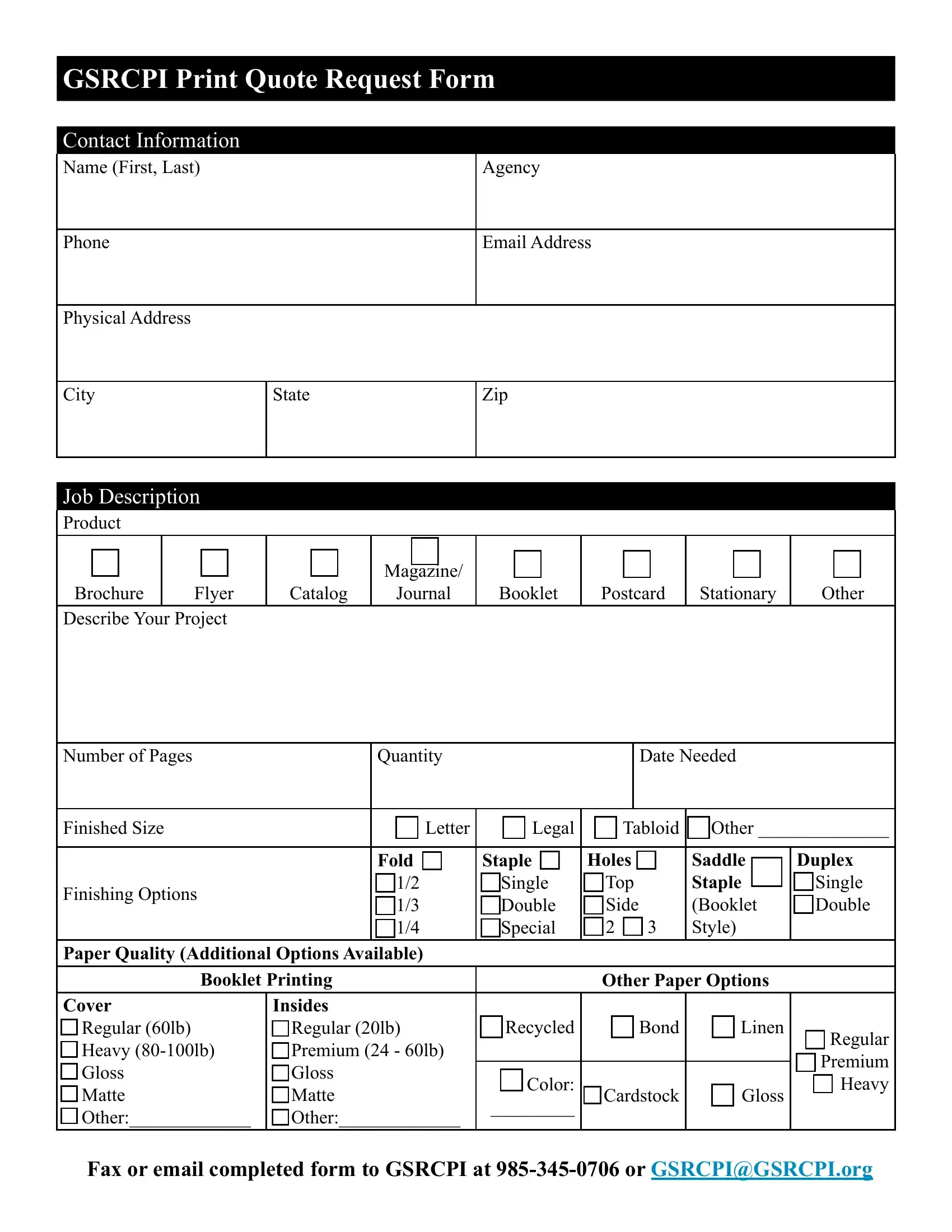 Request For Printing Quote Template