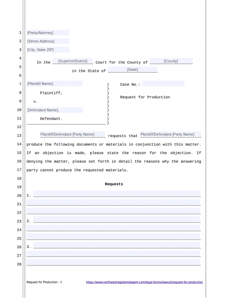 Request For Production Template
